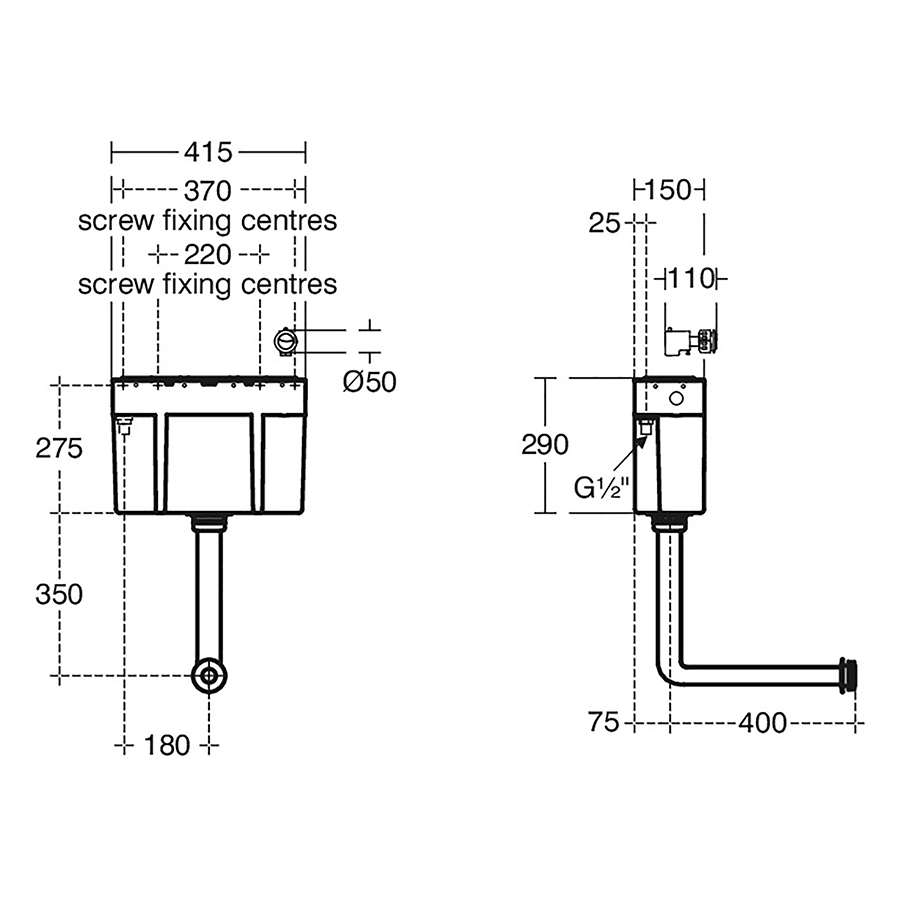 Conceala 3 Concealed Dual Flush, Bottom Inlet, Cable Operated Cistern ...