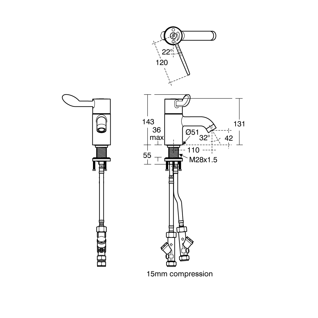 Contour 21+ 1 Hole Thermostatic Basin Mixer with Flexible Tails | Basin ...