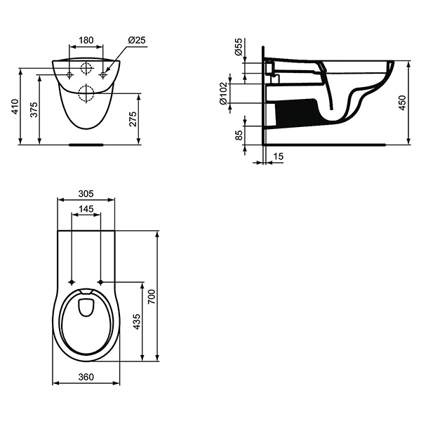 Contour 21+ 70cm Projection Wall Mounted Rimless Bowl | Wall Hung ...