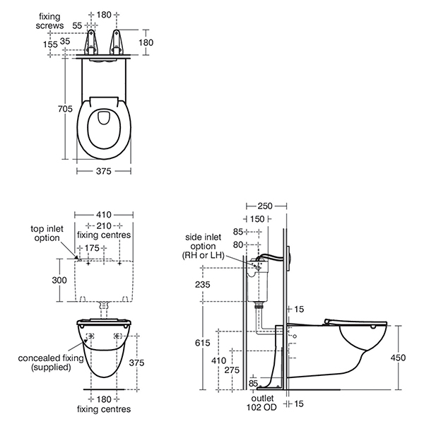 Contour 21+ 70cm Projection Wall Mounted Rimless Bowl | Wall Hung ...
