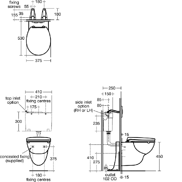 HBN 00-10 HTM64 (WC H) Contour 21+ Wall Hung Rimless Toilet | Wall Hung ...
