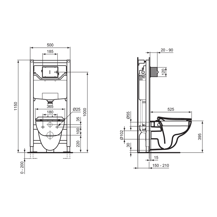 HBN 00-10 HTM64 (WC H) Contour 21+ Wall Hung Rimless Toilet | Wall Hung ...