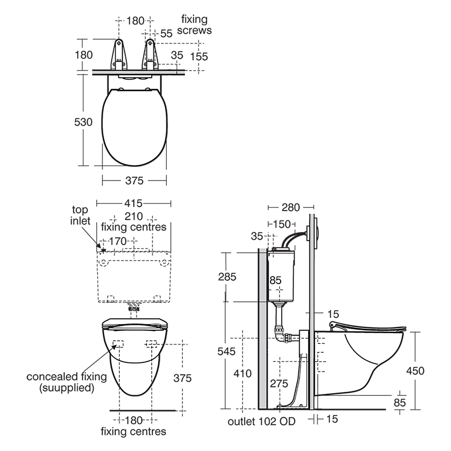 HBN 00-10 HTM64 (WC H) Contour 21+ Wall Hung Rimless Toilet | Wall Hung ...