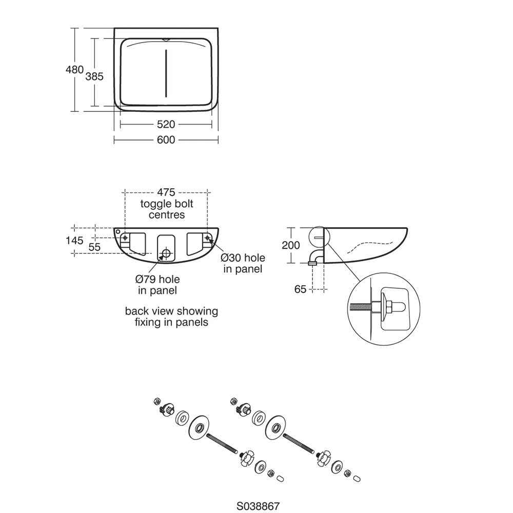 HBN 00-10 HTM64 (LB H L) Contour 21+ 60cm Back Outlet Washbasin | Wall ...