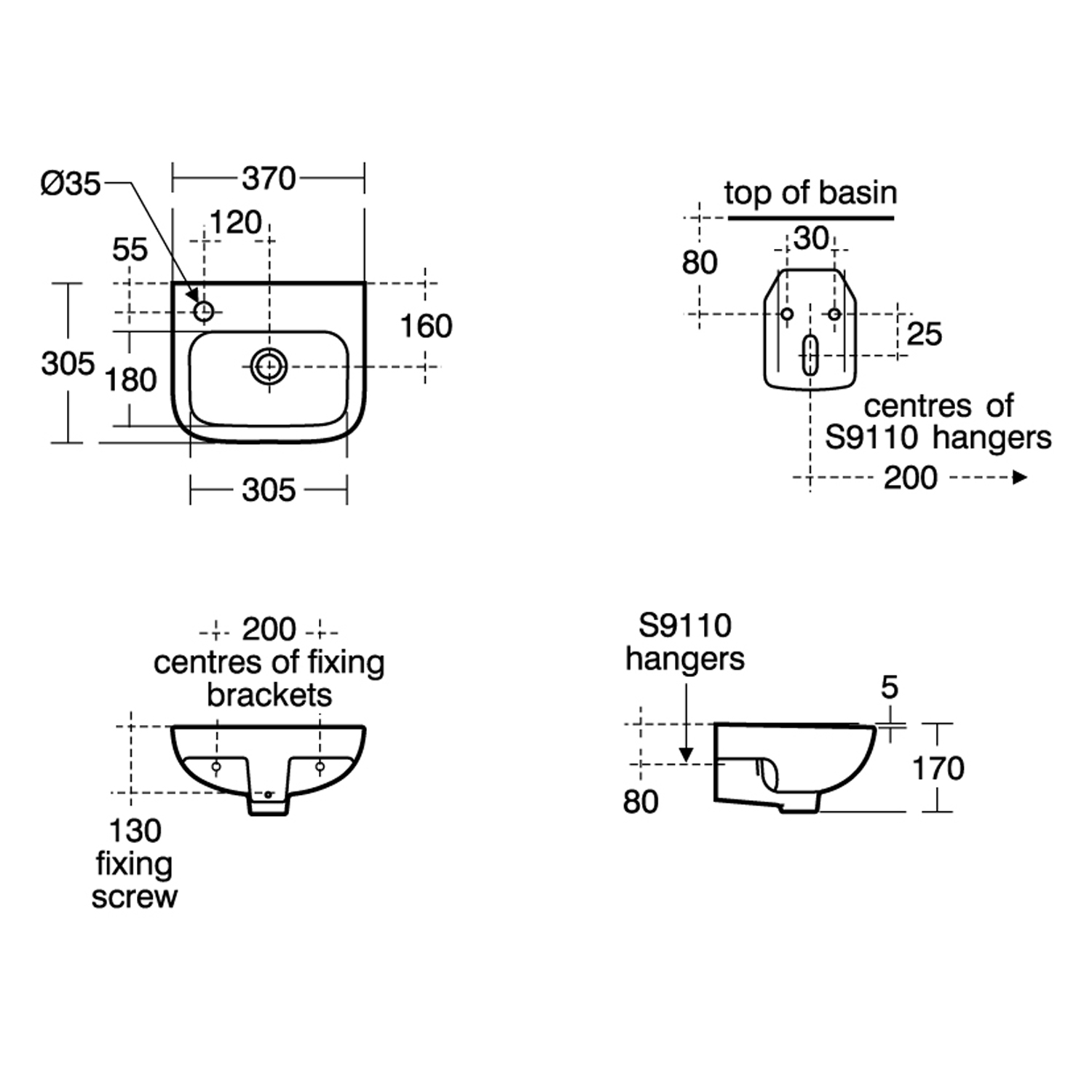 Contour 21 37cm Handrinse Washbasin | Cloakroom Basins | Wash Basins ...