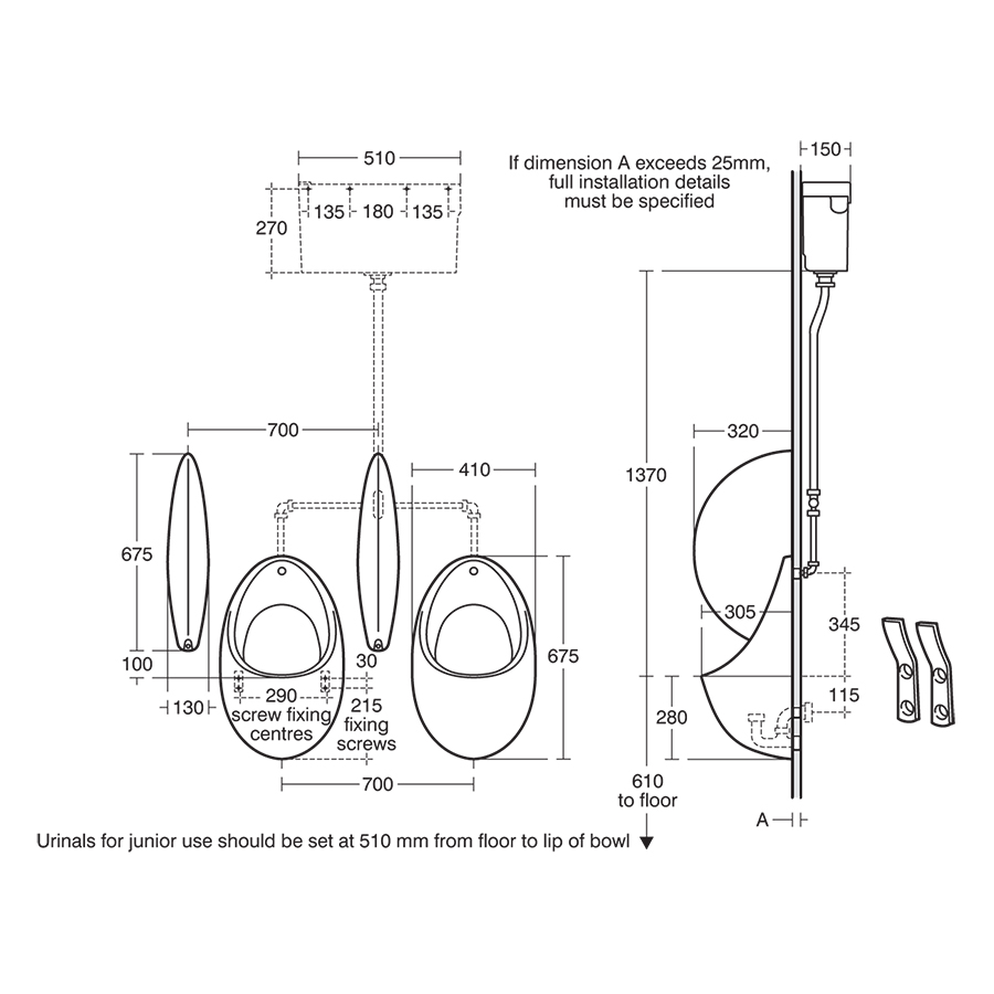 HBN 00-10 HTM64 (UR H) Contour Urinal | Cistern Supply | Urinals | Bluebook