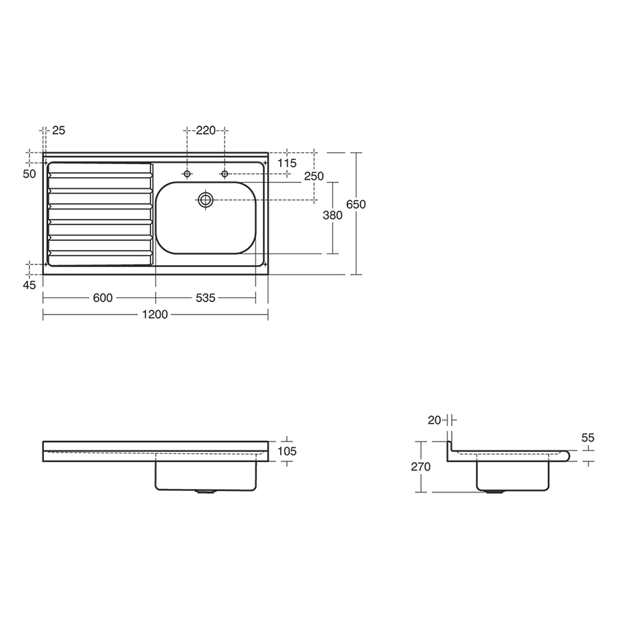 (ST A HTM63) Doon Sink 120x65cm LH Drainer, 2 Taphole | Commercial ...