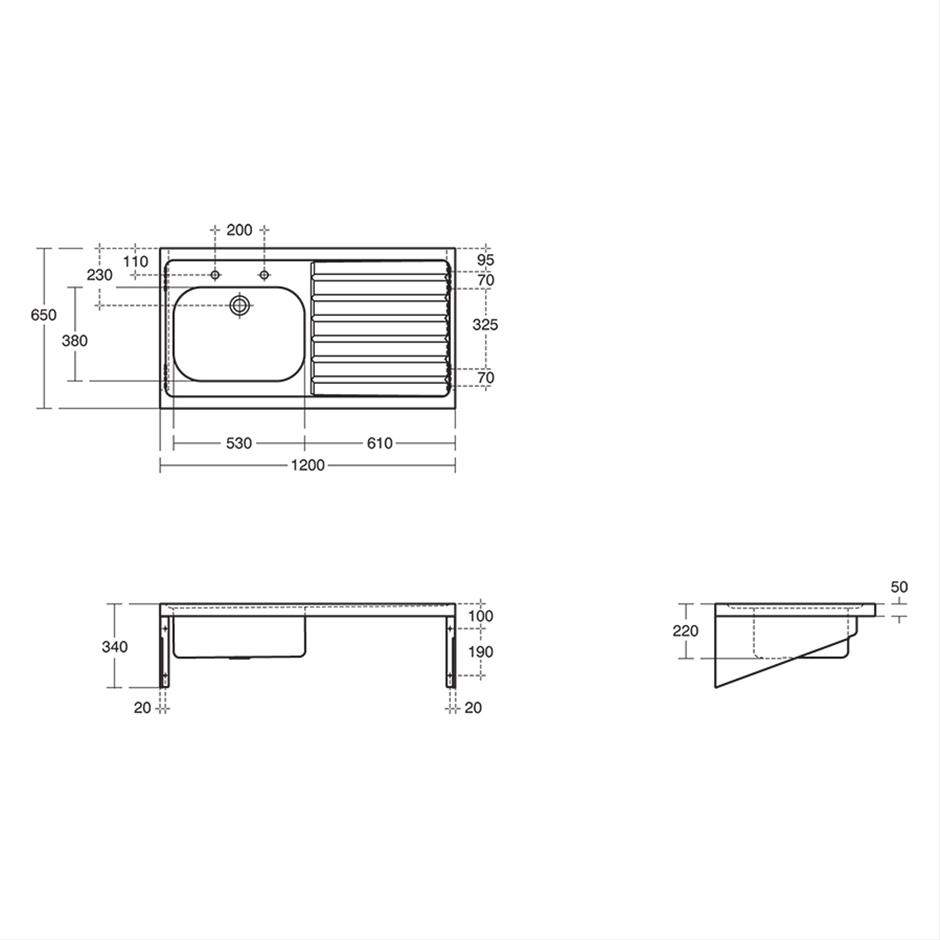 (ST A HTM63) Doon Sink 120x65cm LH Drainer, 2 Taphole | Stainless Steel ...