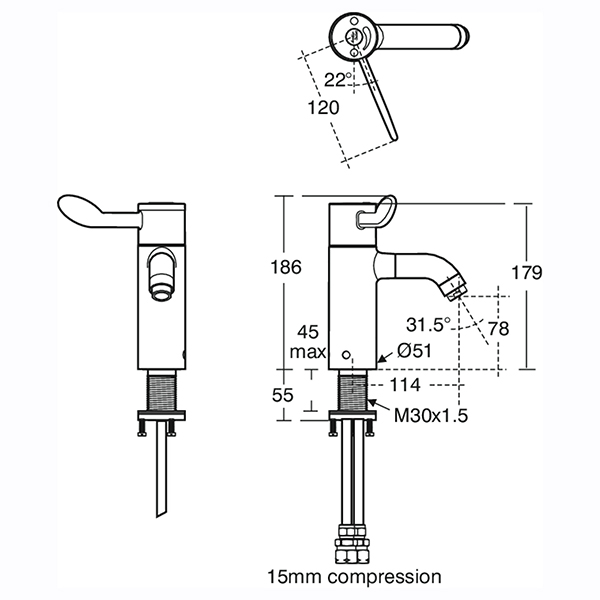 HBN 00-10 HTM64 (TP6) Markwik 21+ 1 Hole Thermostatic Basin Mixer ...