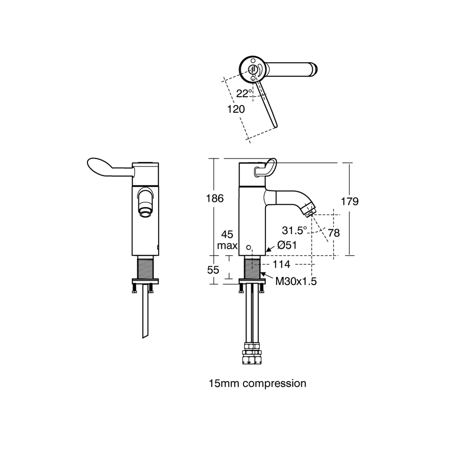 HBN 00-10 HTM64 (TP6) Markwik 21+ 1 Hole Thermostatic Basin Mixer ...