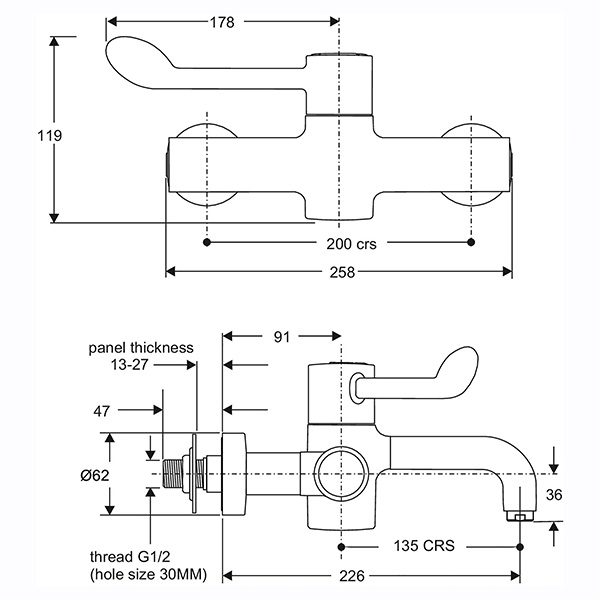 HBN 00-10 HTM64 (TB H2a) Markwik 21+ Panel Mounted Thermostatic Basin ...