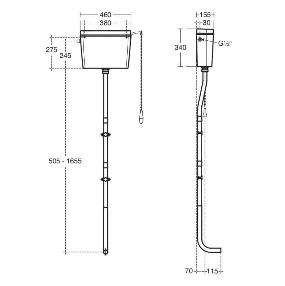 Regal High Level Cistern, Side Supply, 6 Litre (fittings reversible ...