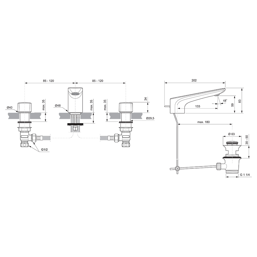 Conca Dual Control 3 Hole Basin Mixer | Basin Taps | Taps | Bluebook