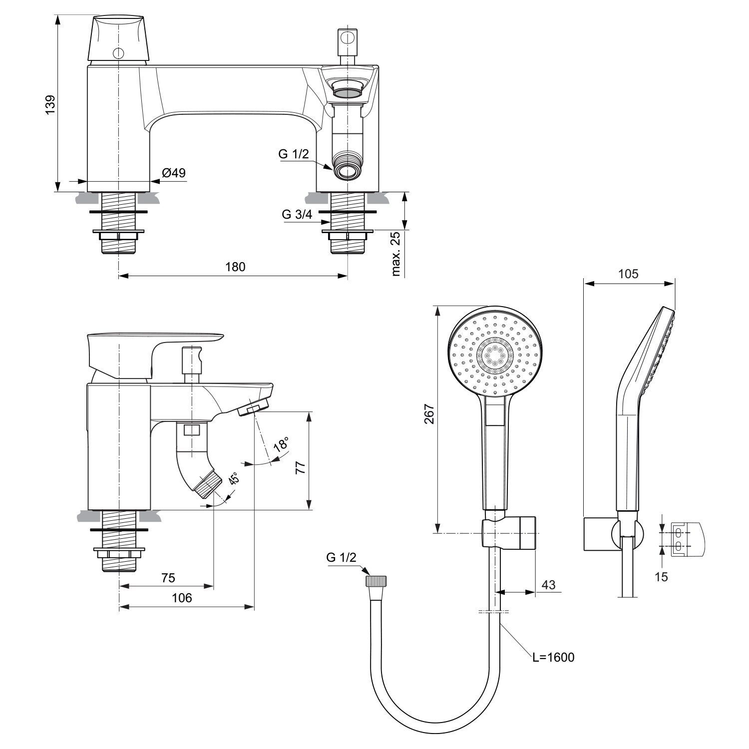 Connect Air 2 Hole Bath Shower Mixer | Bath Shower Mixers | Taps | Bluebook