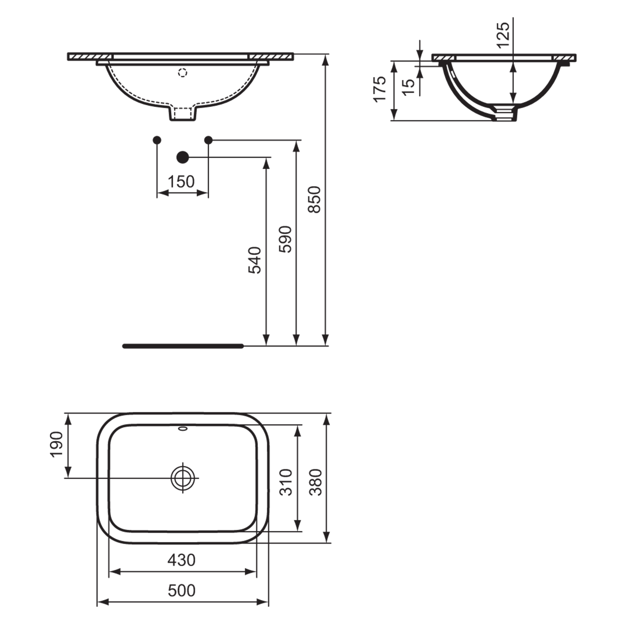 Connect 50cm under-countertop washbasin | Under Countertop Basins ...