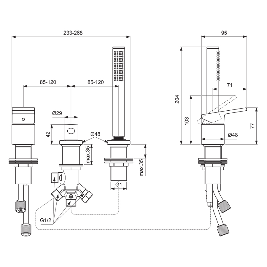 Extra Single Lever 3 Hole Bath Shower Mixer | Bath Shower Mixers | Taps ...