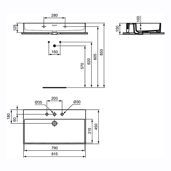 Extra (New) 80cm Washbasin | Wall Hung Basins | Wash Basins | Bluebook