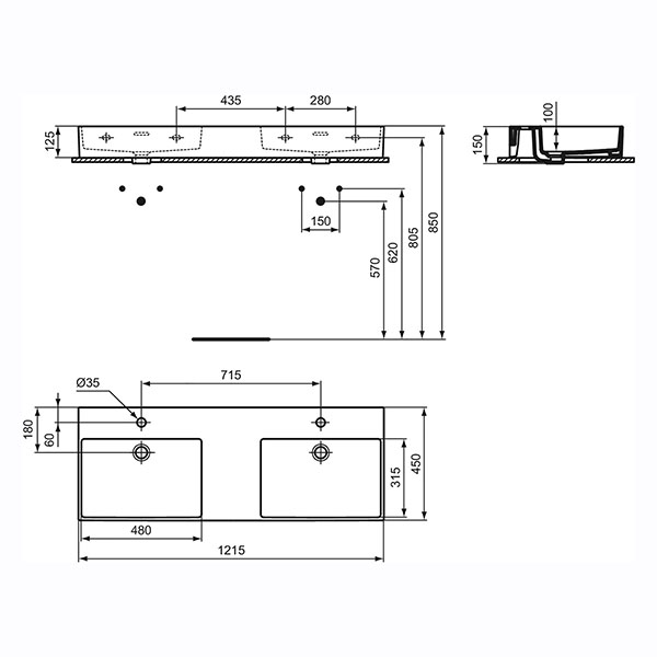 Extra (New) 120cm Double Washbasin, ground | Wall Hung Basins | Wash ...