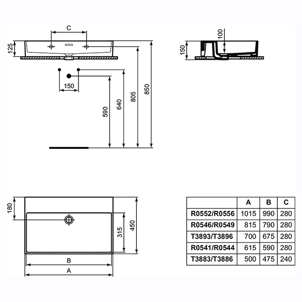 Extra 50cm Washbasin | Wall Hung Basins | Wash Basins | Bluebook