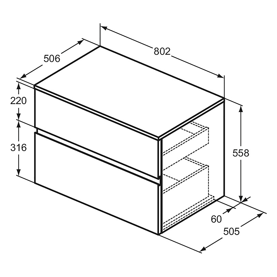 Finesse 60/80/100/120cm 50cm Wall Mounted Washbasin Unit with 2 Drawers ...