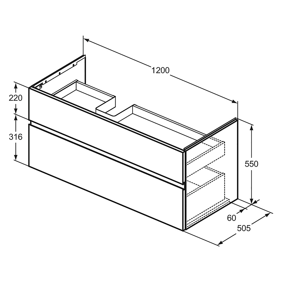 Finesse 100/120cm x 50cm Wall Mounted Vanity Unit With 2 Drawers ...