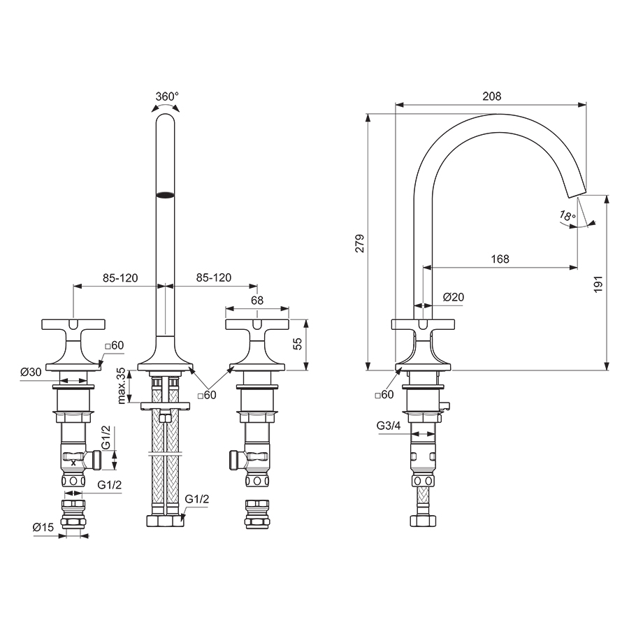 Joy Neo Dual Control 3 Hole Basin Mixer | Basin Taps | Taps | Bluebook