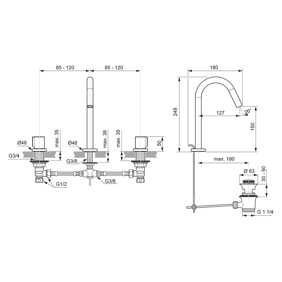 Joy Dual Control 3 Hole Basin Mixer | Basin Taps | Taps | Bluebook