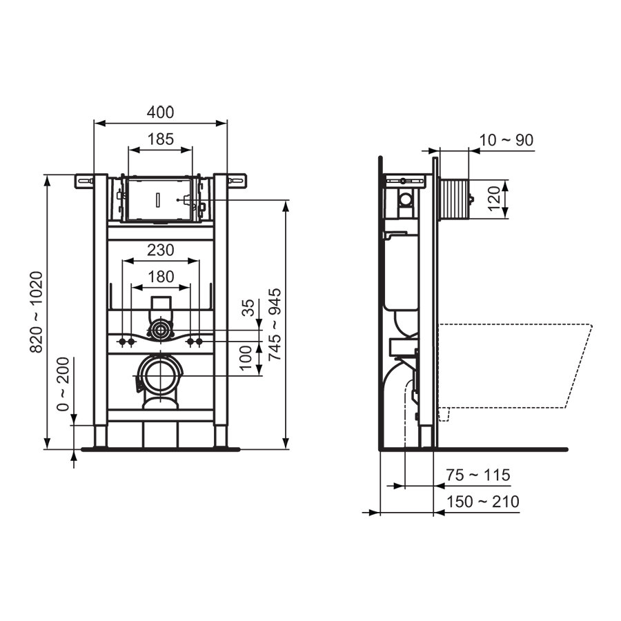 ProSys 820mm height, mechanical wall hung WC frame | Wall Hung Toilet ...