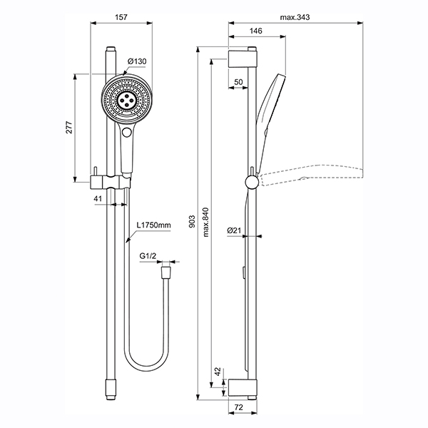 Solos 900mm 3 Function Shower Rail Set | Shower Kits | Showers | Bluebook
