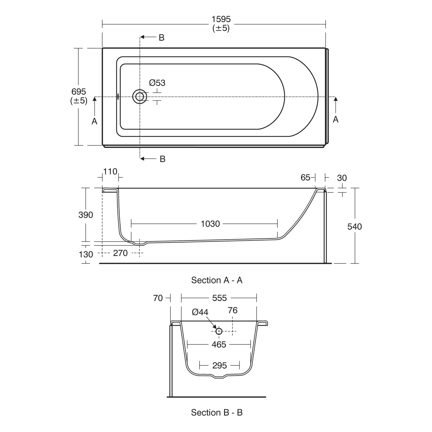Tesi 160cm x 70cm Bath | Rectangular | Baths | Bluebook