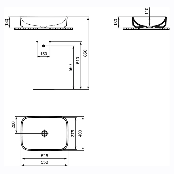 i.life B 55/50cm Rectangular Vessel Washbasin | Countertop Basins ...